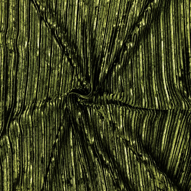 Olive Crushed Pleated Stretch Velvet Solid - Sold by the yard – Elotex ...