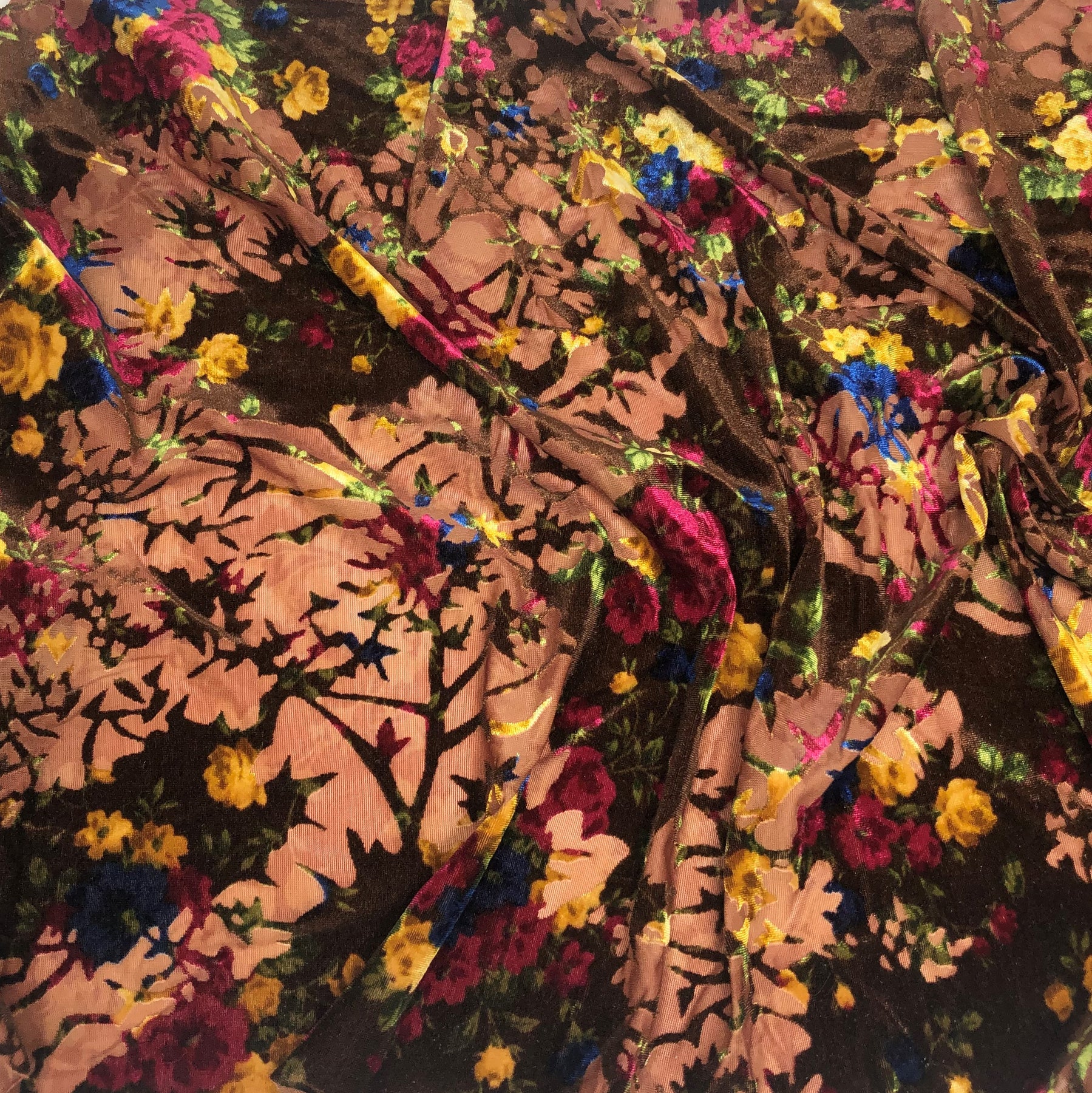 LSV Multi Floral Garden Burnout Velvet- Sold by the yard – Elotex Fabric