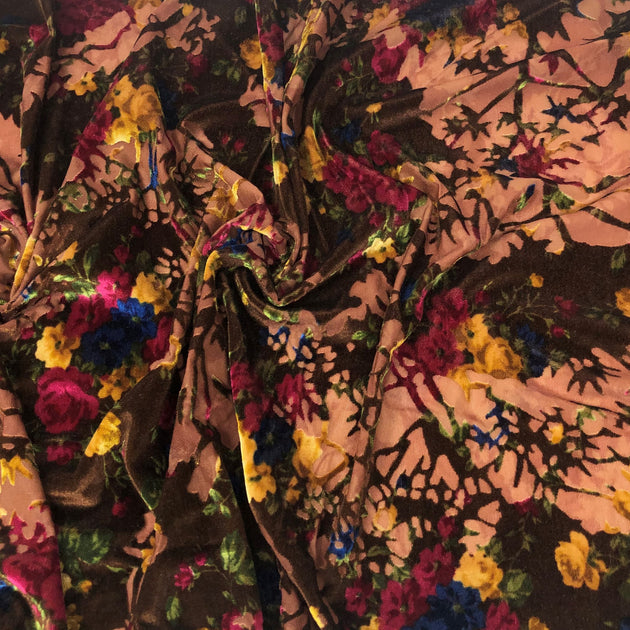 LSV Multi Floral Garden Burnout Velvet- Sold by the yard – Elotex Fabric